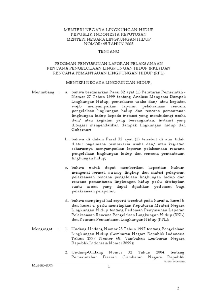 Pedoman Penyusunan Laporan Pelaksanaan Rencana Pengelolaan Lingkungan ...