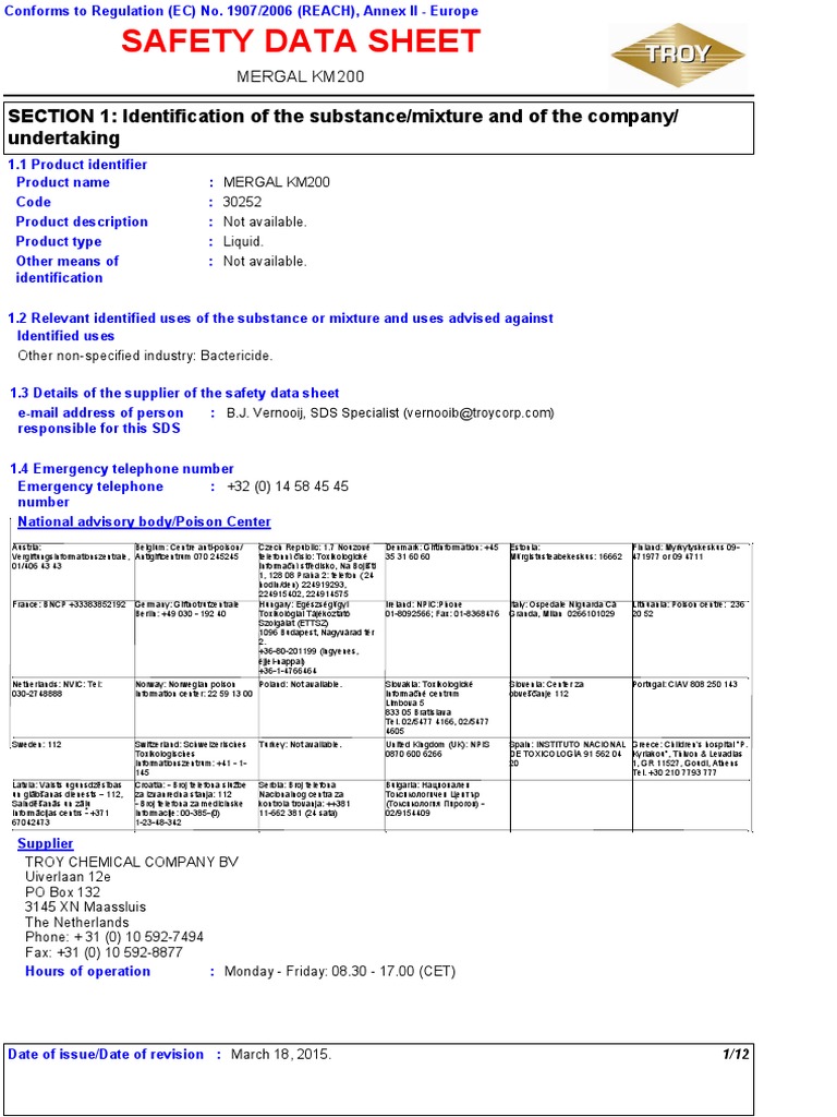 Mergal KM200 - SDS - en | PDF | Toxicity | Waste