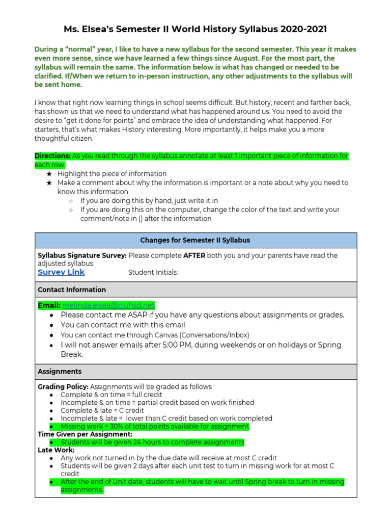 P. 6 Semester II World History Syllabus 2020-2021 | PDF | Plagiarism ...