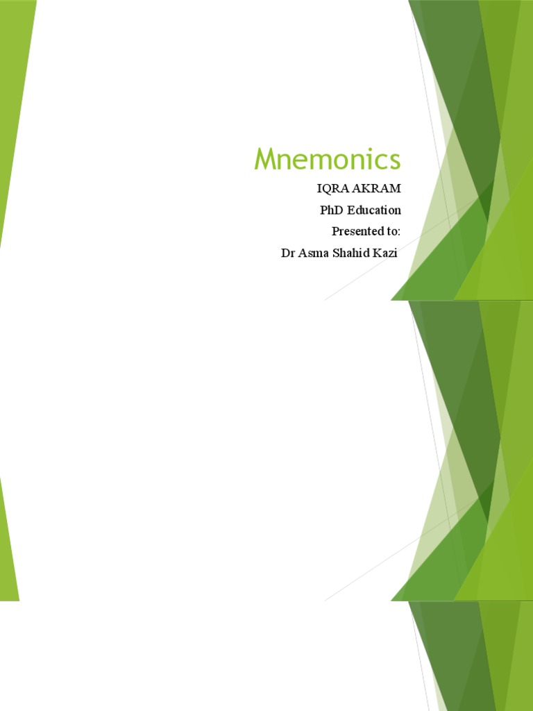 Mnemonic Memory Tools for Improving Recall | PDF | Mnemonic | Metacognition