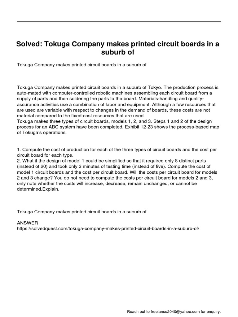Tokuga Company Makes Printed Circuit Boards in A Suburb of | PDF ...