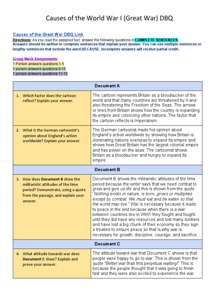 Causes of The Great War DBQ Graphic Organizer | PDF | Allies Of World ...