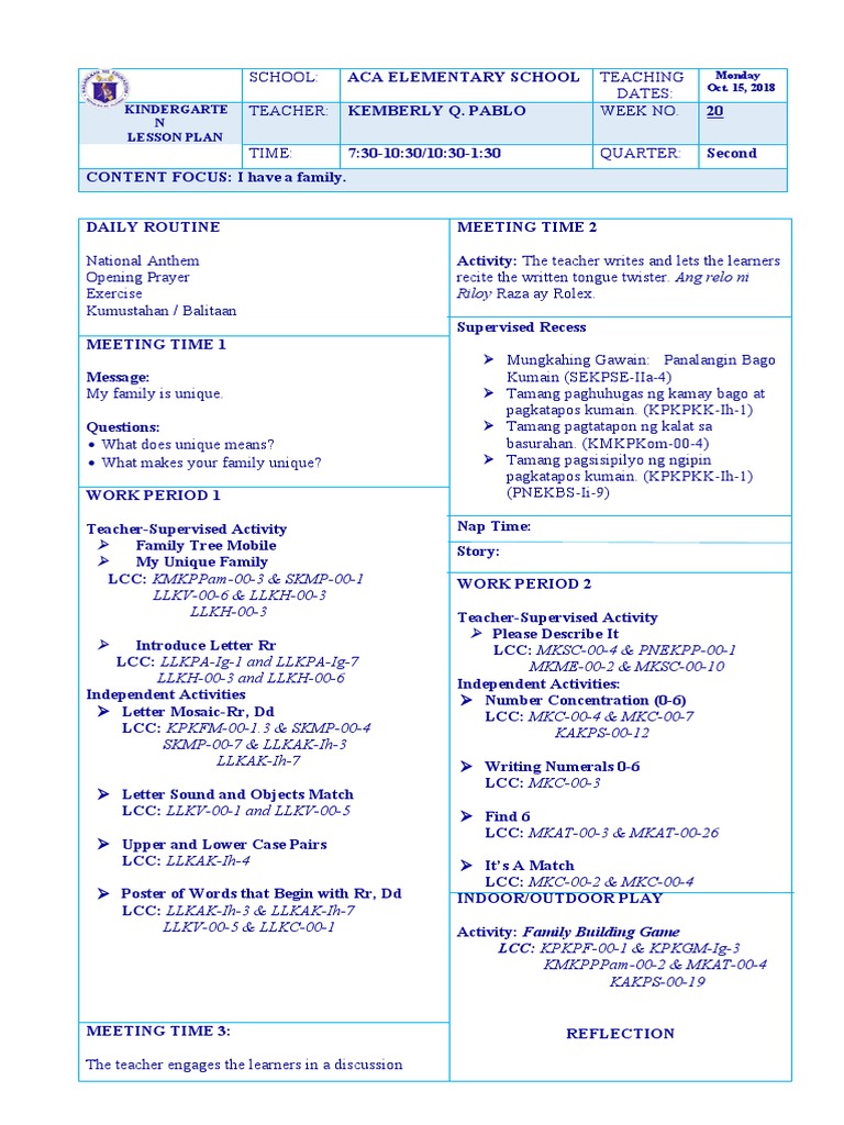 Detailed Lesson Plan in Kindergarten Week 20 | PDF | Differentiated ...
