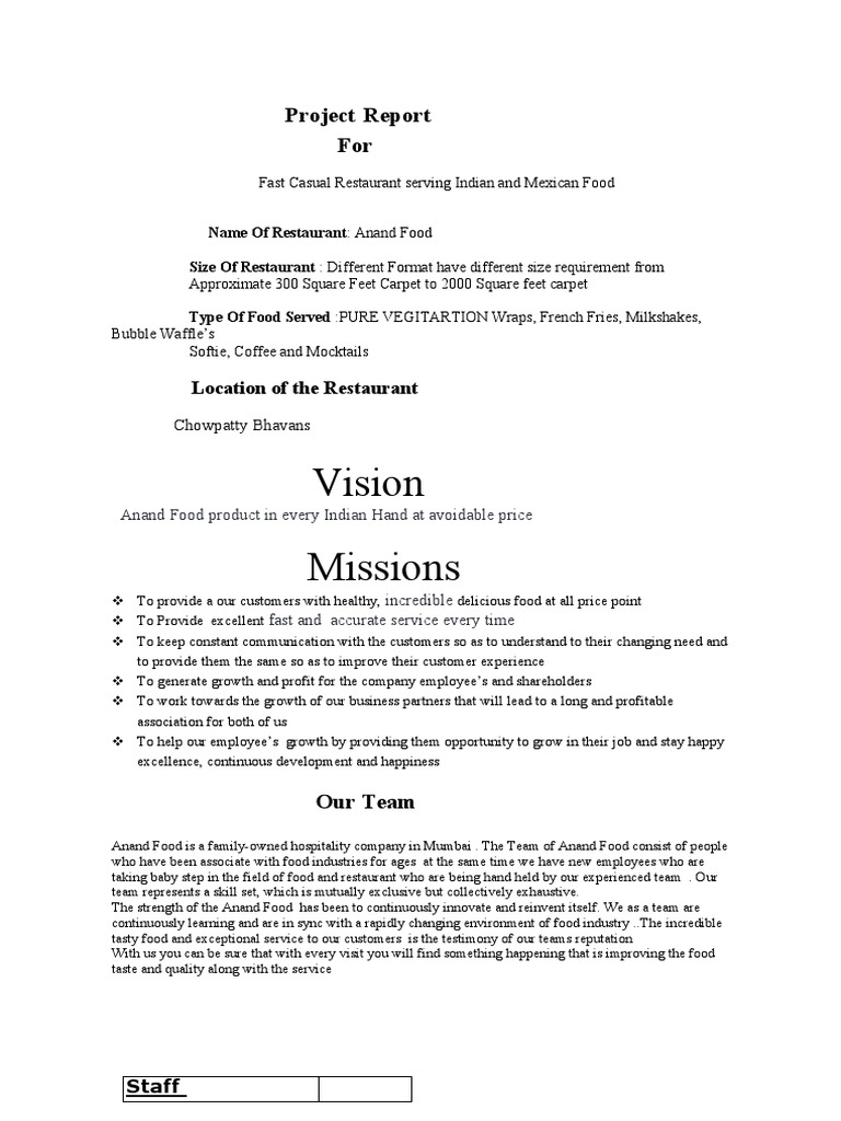 Project Report Anand Food | PDF | Restaurants | Business