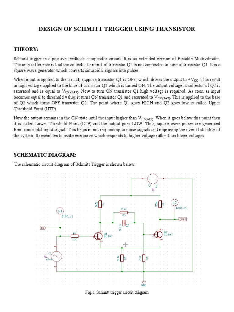 Design of Schmitt Trigger Using Transistor: Theory | PDF