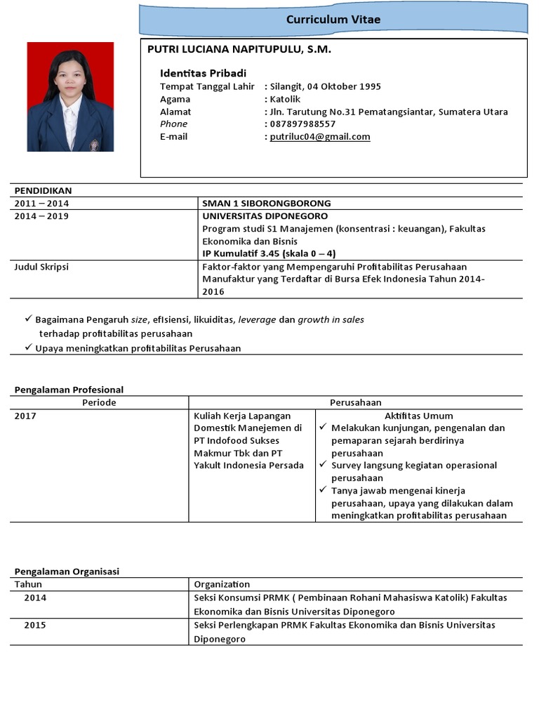 CV Putri L. Napitupulu | PDF | Karier & Perkembangan