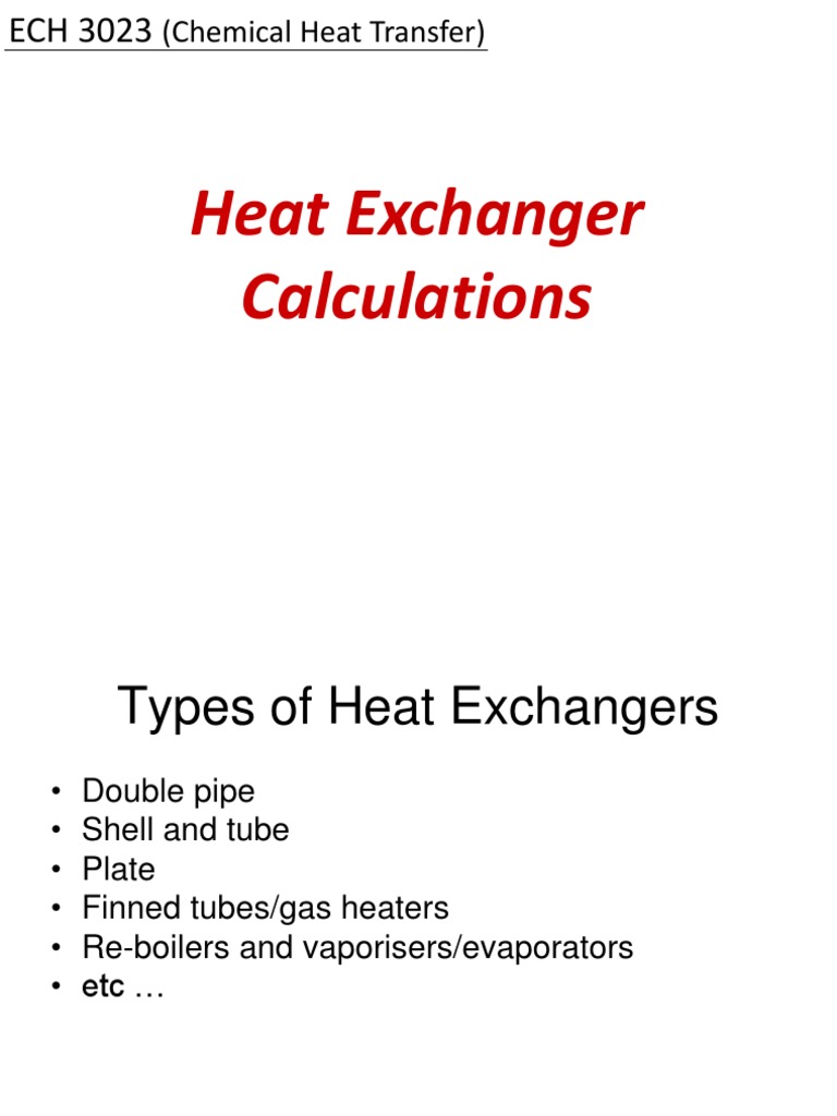 Lecture 3-1 - Heat Exchanger Calculations | PDF | Heat Exchanger | Heat ...