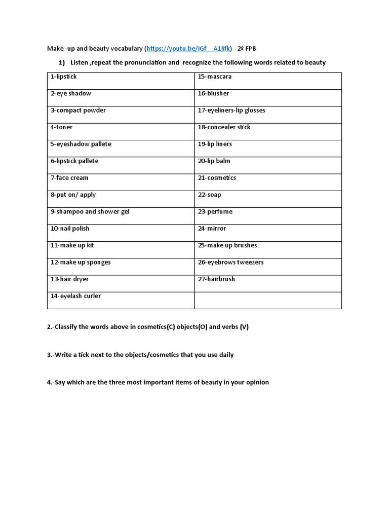 Makeup and Beauty Vocabulary Guide | PDF