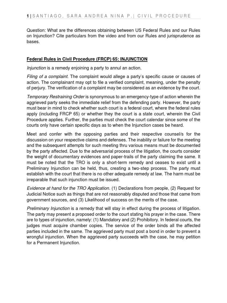 Civil Procedure 1 | PDF | Injunction | Complaint