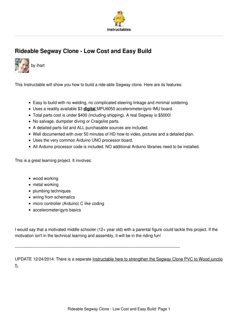 Rideable Segway Clone - Low Cost and Easy Build: Digital MPU6050 Accelerometer/gyro IMU Board ...