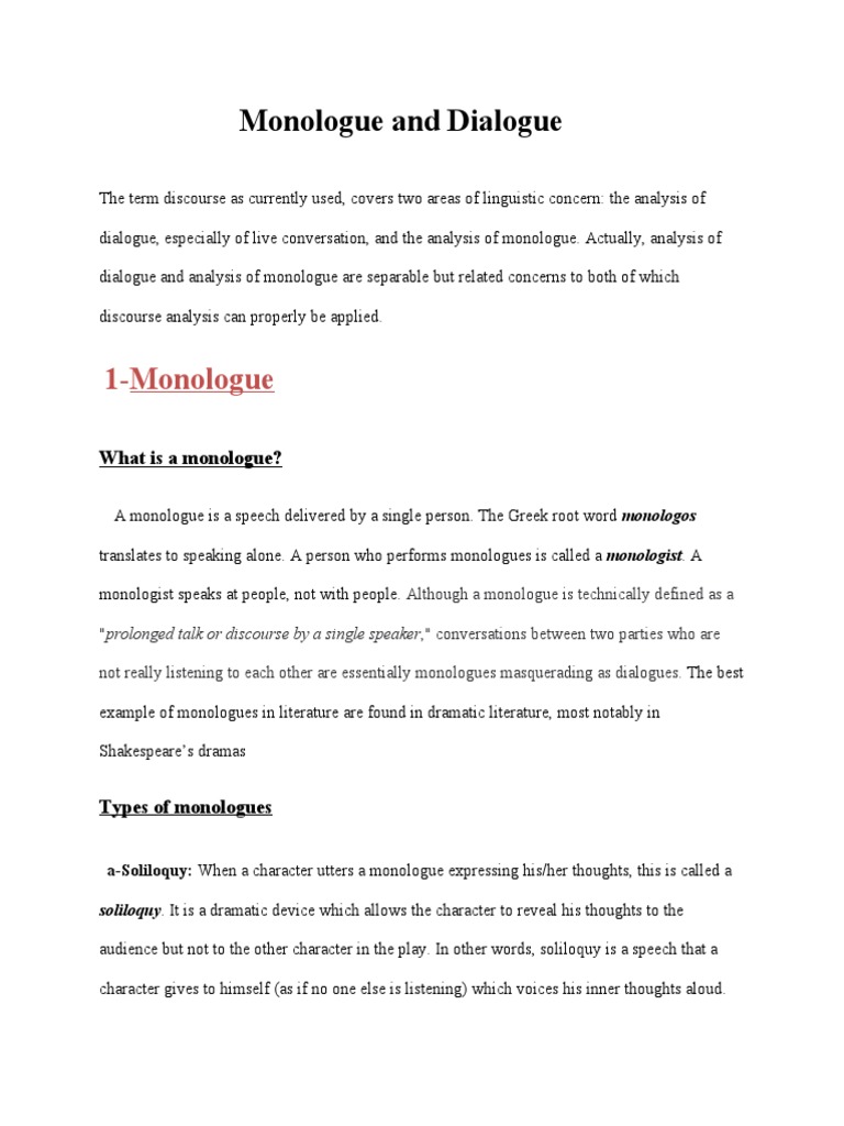 Monologue and Dialogue | PDF | Monologue | Psychological Concepts