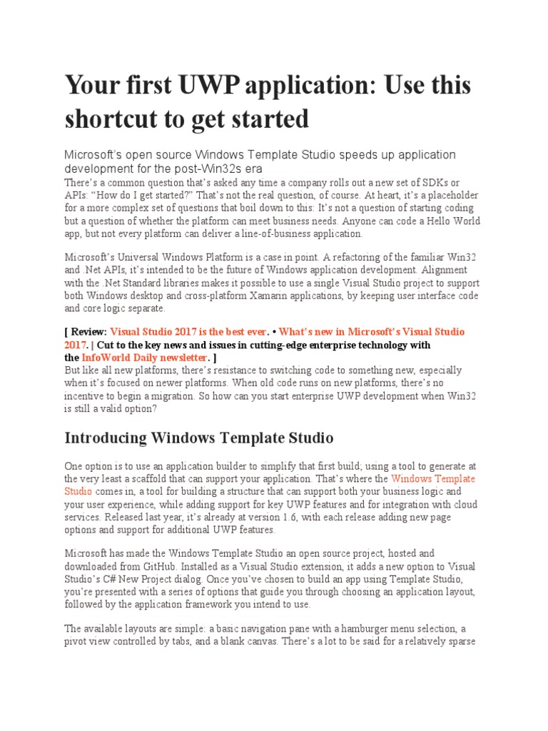 Getting Started with UWP Development Using Windows Template Studio | PDF | Web Application ...
