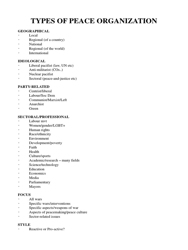 Types of Peace Organizations | PDF | History