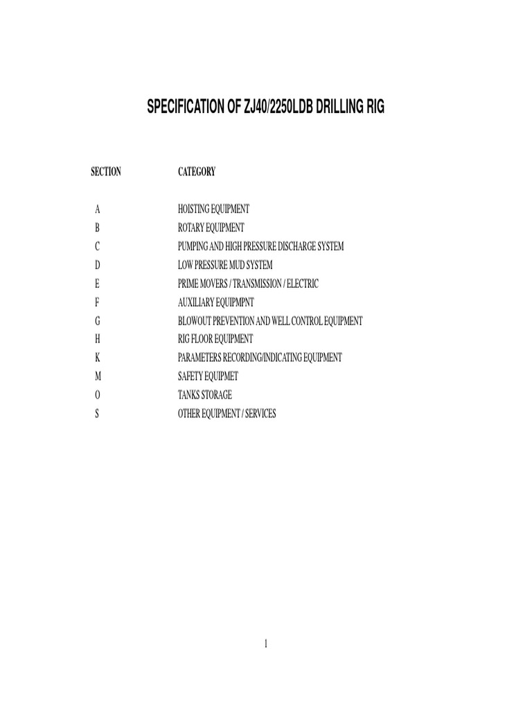 Specification of ZJ40-2250LDB Drilling Rig | PDF | Pump | Horsepower