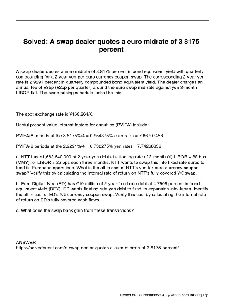 A Swap Dealer Quotes A Euro Midrate of 3 8175 Percent | PDF | Swap ...