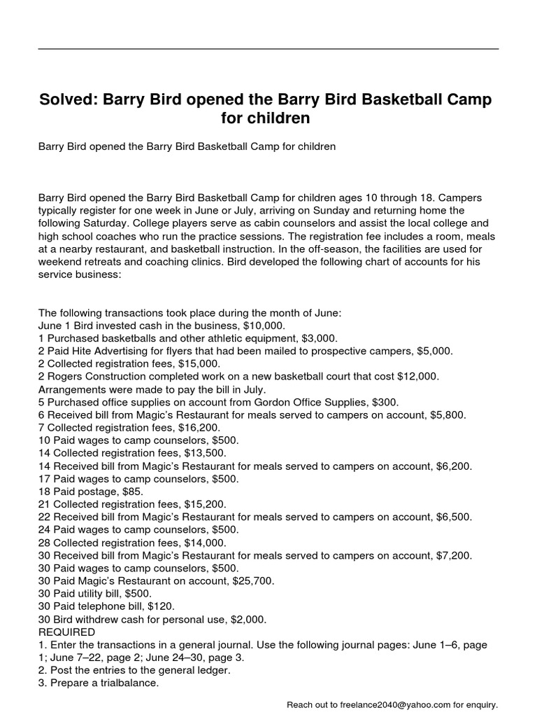 Barry Bird Opened The Barry Bird Basketball Camp For Children | PDF ...