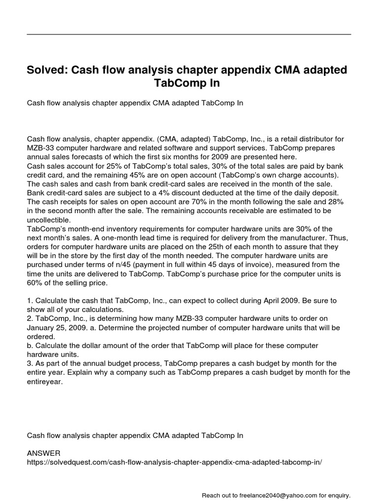 Cash Flow Analysis Chapter Appendix Cma Adapted Tabcomp in | PDF ...