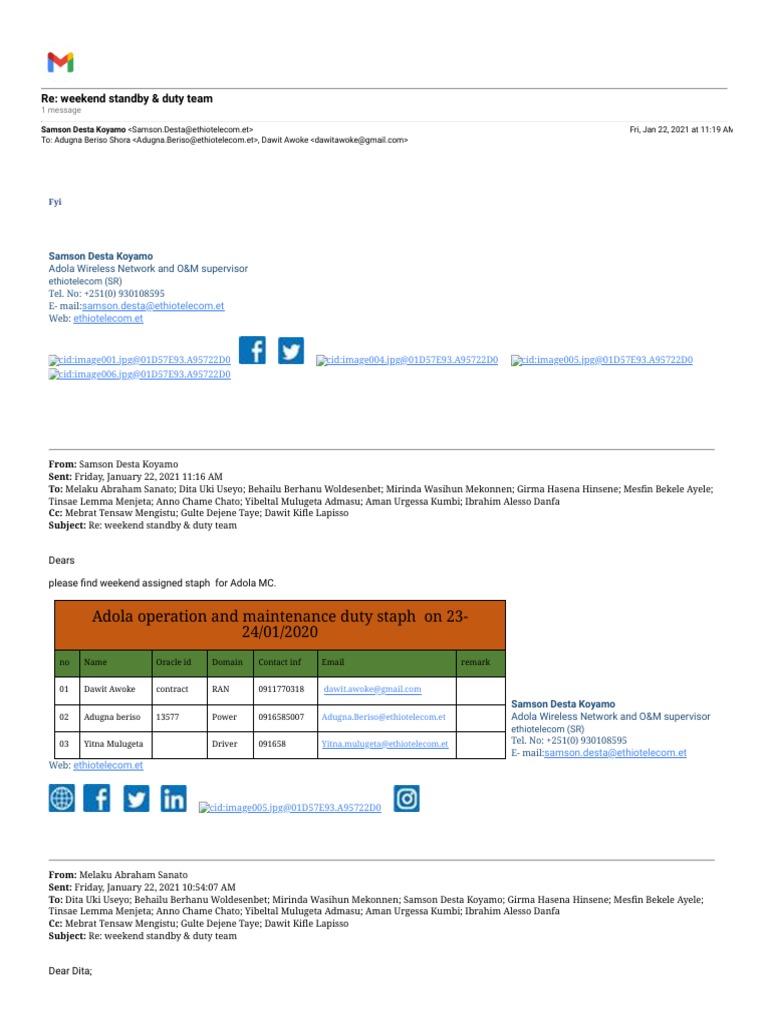 Gmail - Re - Weekend Standby & Duty Team | PDF | Information Technology ...