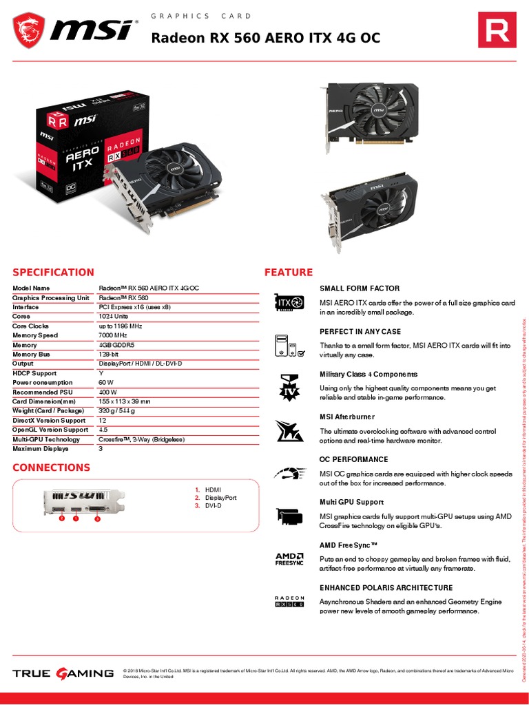 Msi Radeon RX 560 Aero Itx 4g Oc Datasheet | PDF | Graphics Processing ...