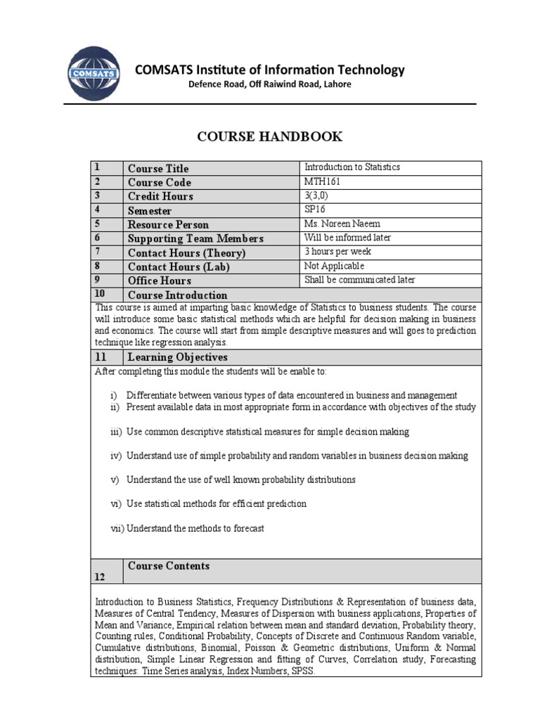 Introduction to Statistics Course Handbook | PDF | Probability ...