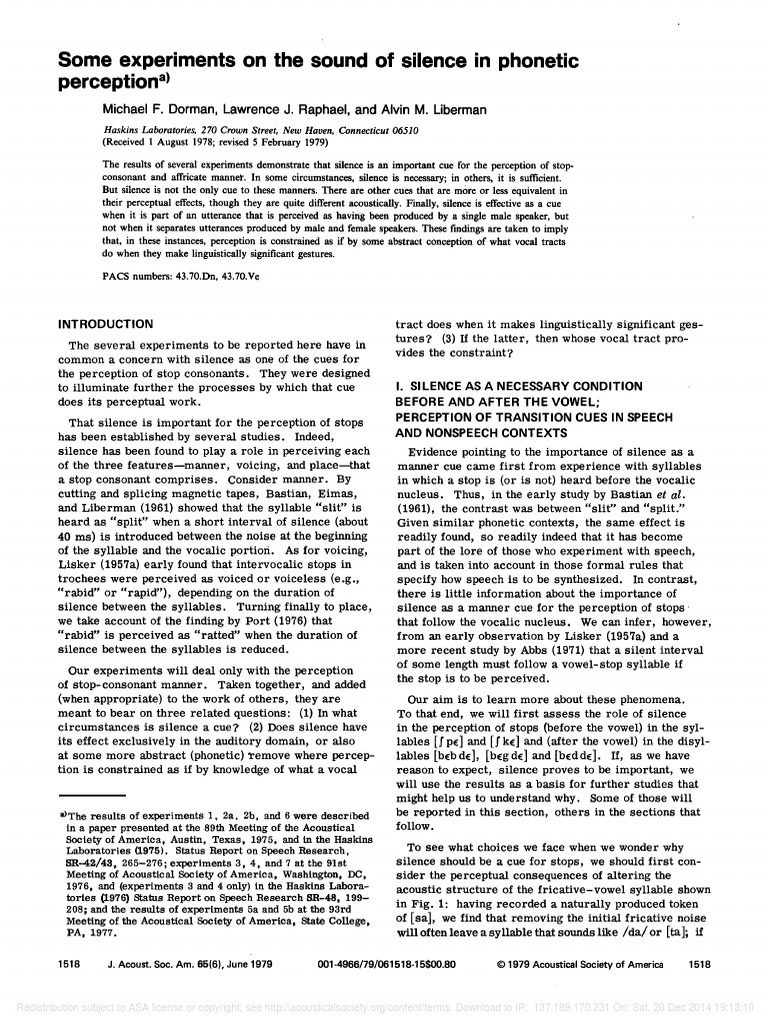 Sound of Silence Mark Liberman | PDF | Phonetics | Perception