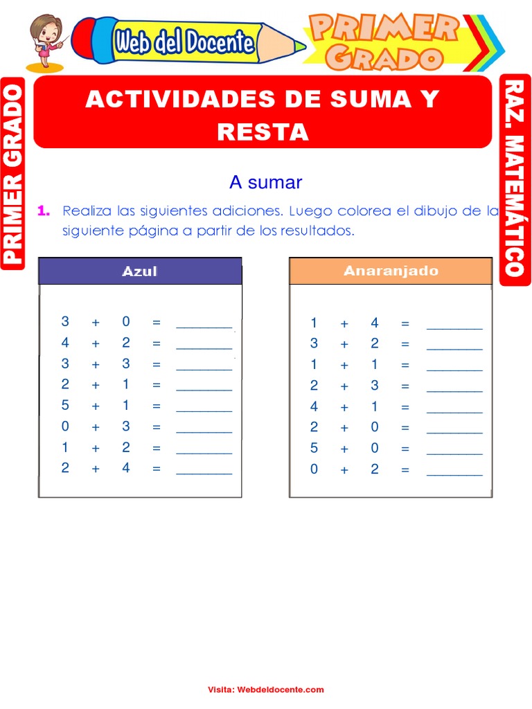 Actividades de Suma y Resta para Primer Grado de Primaria | PDF