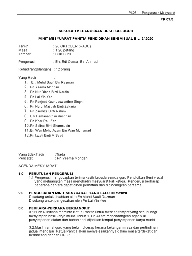 Minit-Mesyuarat Seni Ke 3 | PDF