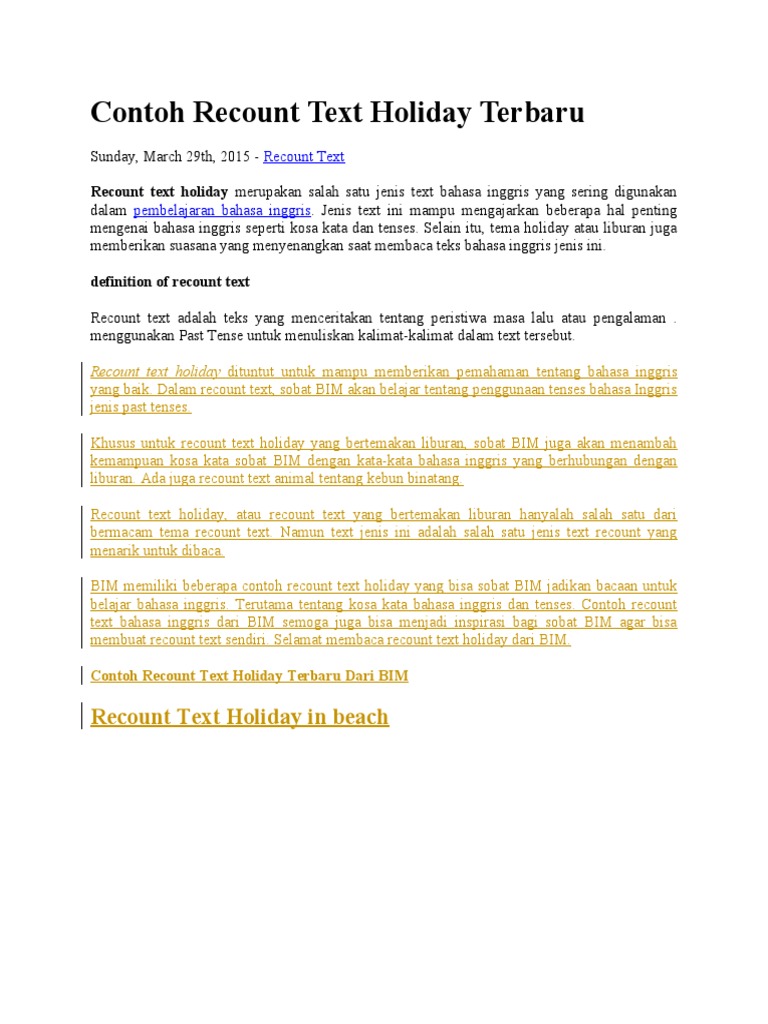Contoh Recount Text Holiday Terbaru | PDF