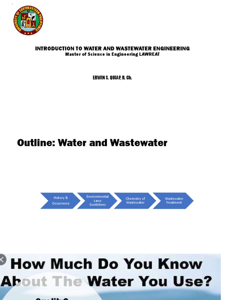 Introduction To Water and Wastewater Engineering: Master of Science in ...