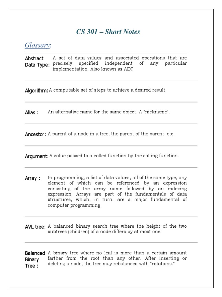 CS 301 - Short Notes | PDF | Array Data Structure | Algorithms