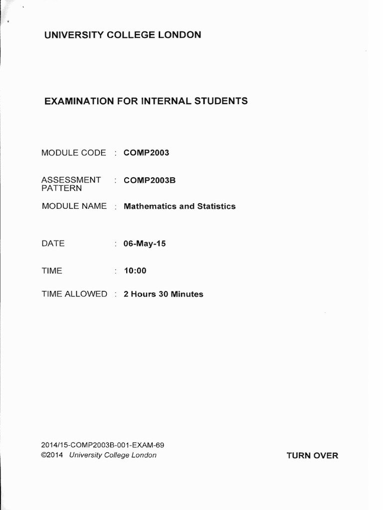 2015 - Mathematics and Statistics | PDF | Mean | Probability Distribution