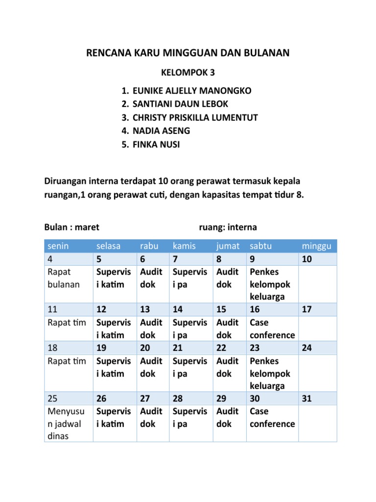 Rencana Karu Mingguan Dan Bulanan 3 | PDF