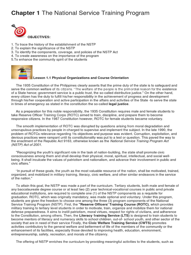 Chapter 1 The National Service Training Program: Objectives | PDF ...
