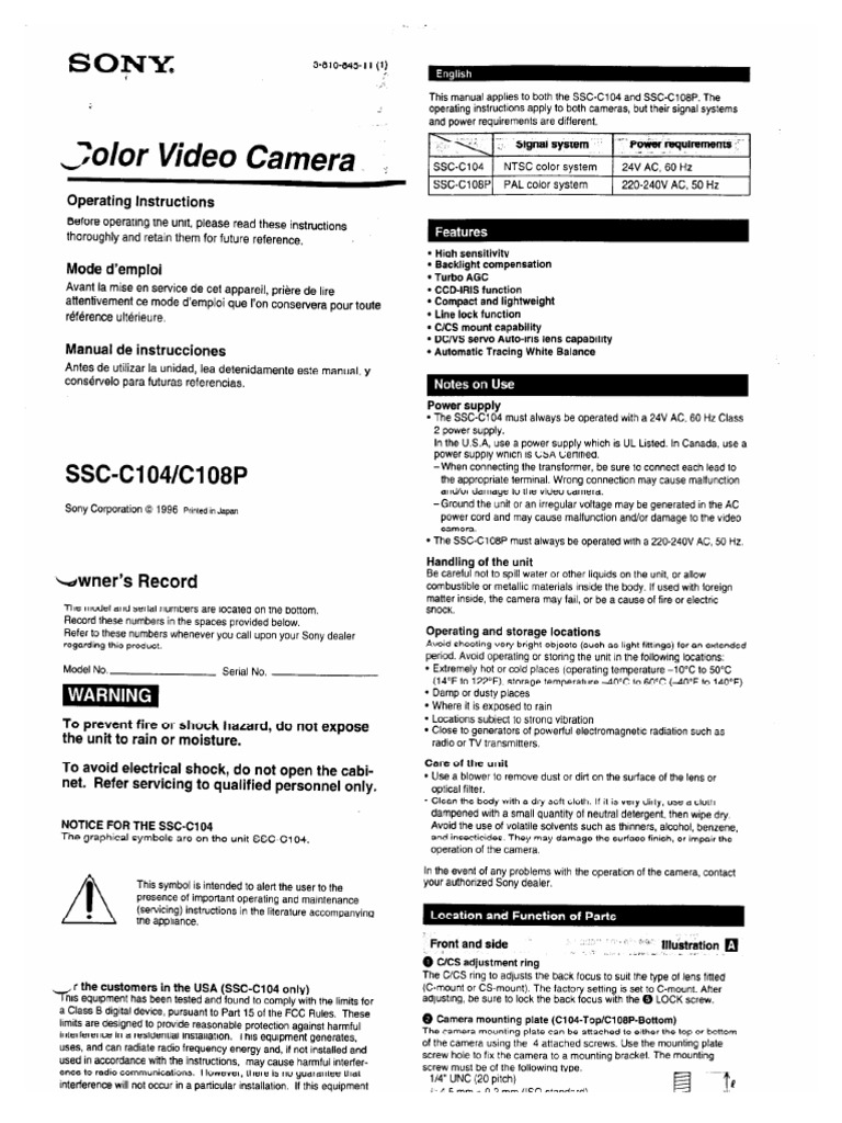 Camara Sony-Ssc-C104-Manual-De-Usuario | PDF