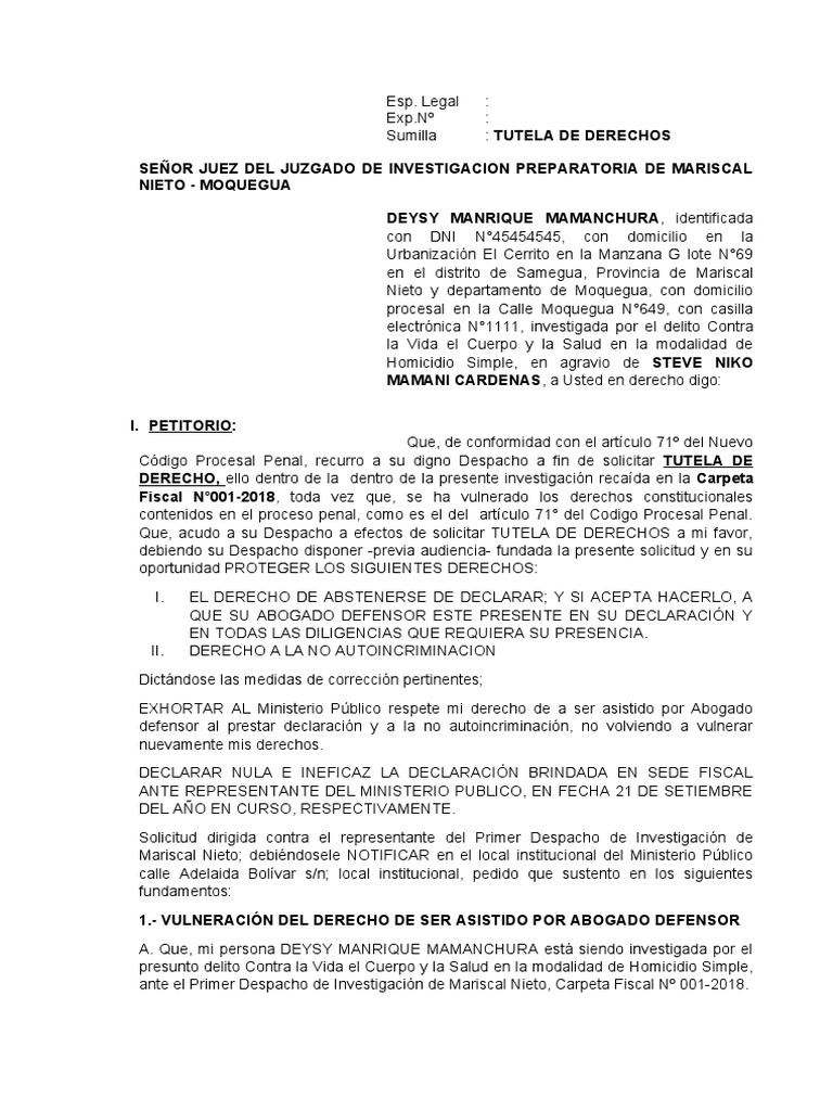 Solicitud Tutela de Derechos | PDF | Fiscal | Derecho Constitucional