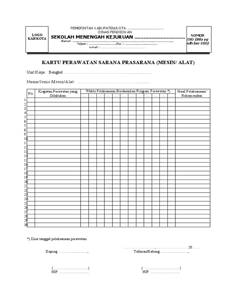 09 - Kartu Perawatan Alat-Mesin | PDF | Teknologi & Rekayasa
