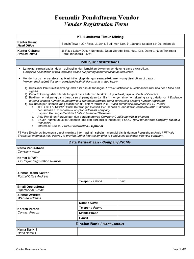 Vendor Registration Form - STM - Bilingual Rev. August 2018 | PDF