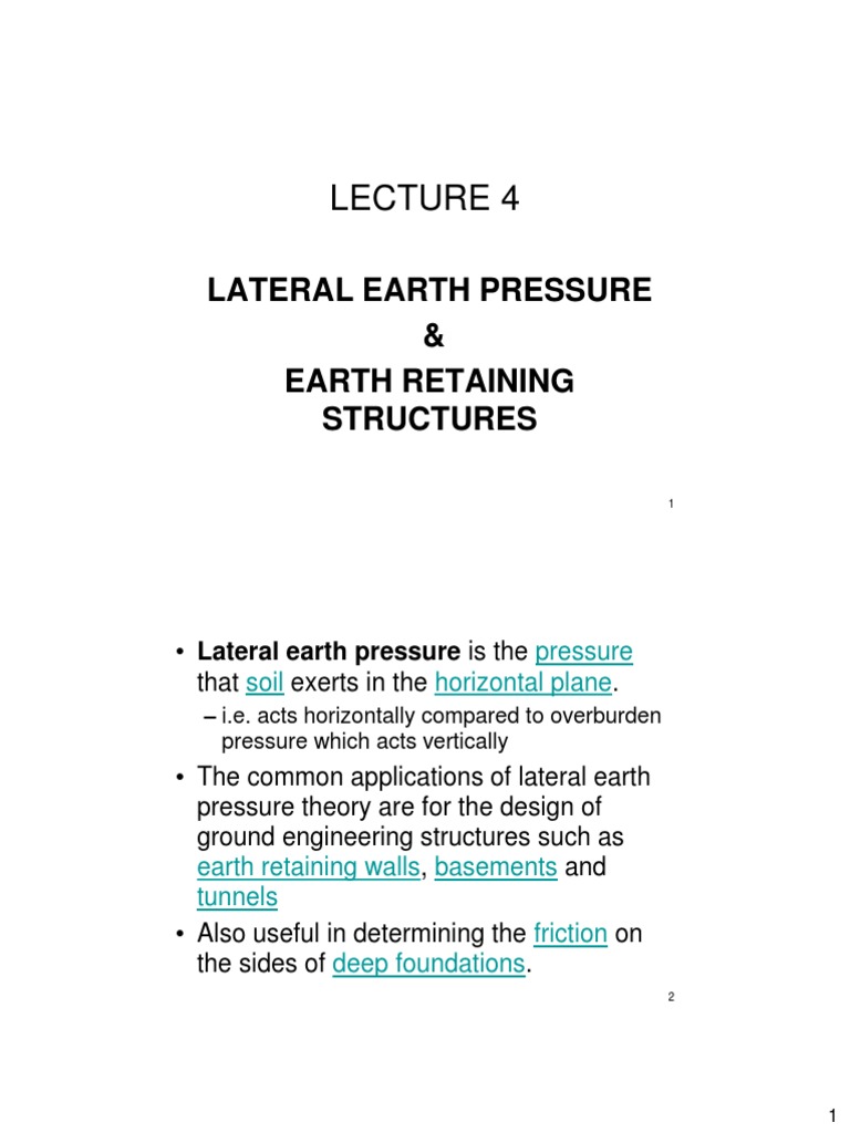 EC571 Geotechs Lecture 4 - 2020 - Earth Retaining Structure | PDF ...