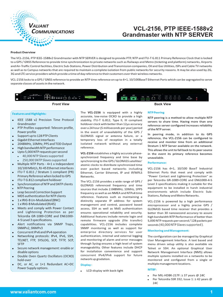 Aliant Ommunications: VCL-2156, PTP IEEE-1588v2 Grandmaster With NTP ...