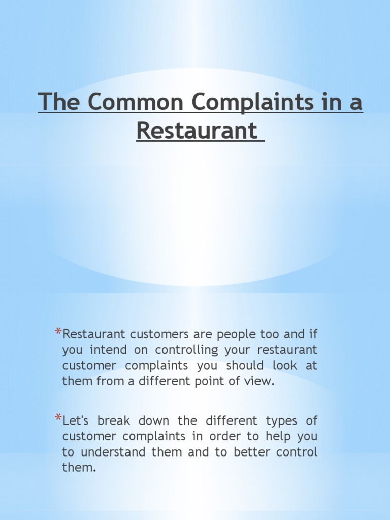 Common Complaints in A Restaurant | PDF | Restaurants | Waiting Staff