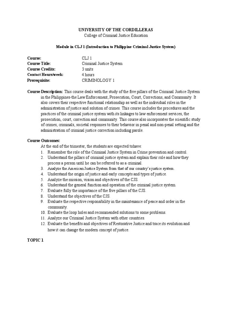 University of The Cordilleras: Module in CLJ 1 (Introduction To Philippine Criminal Justice ...