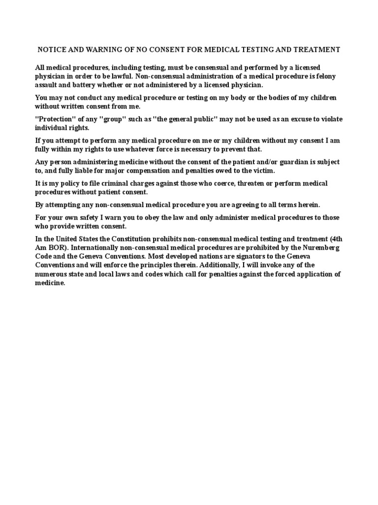 No Consent For Medical Testing | PDF