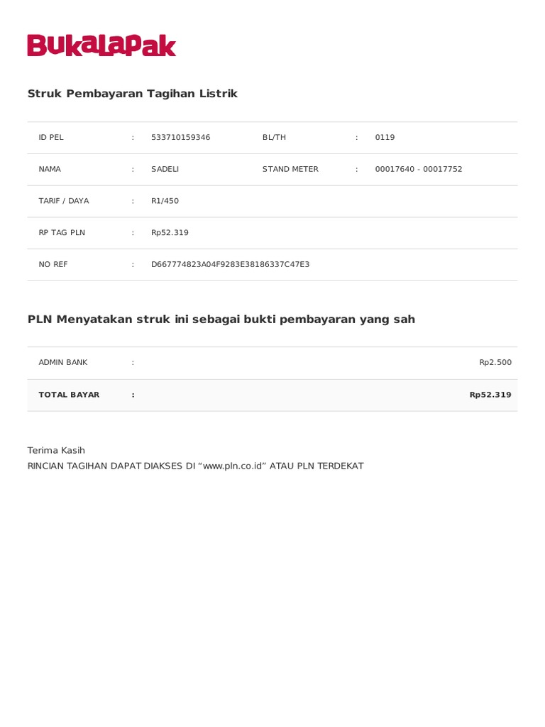 STRUK PEMBAYARAN TAGIHAN LISTRIK | PDF