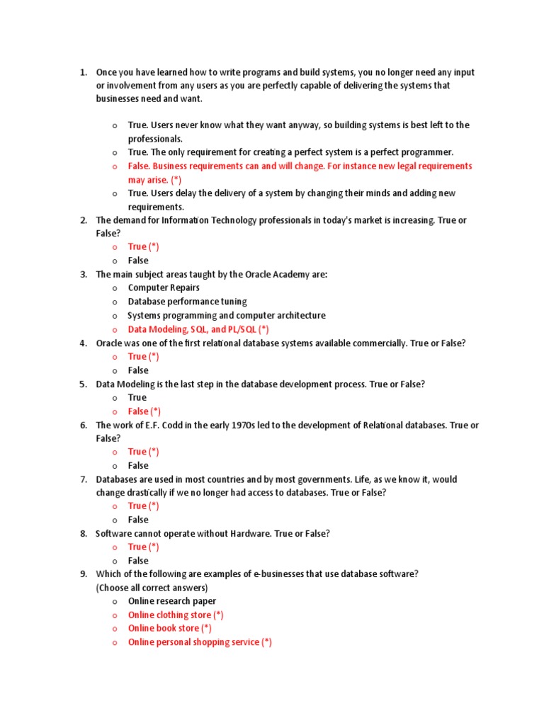 Section 1 Quiz | PDF | Relational Database | Databases