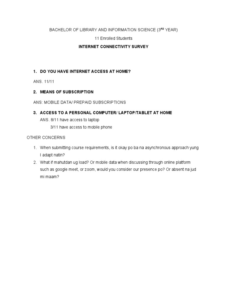 Internet Connectivity Survey | PDF