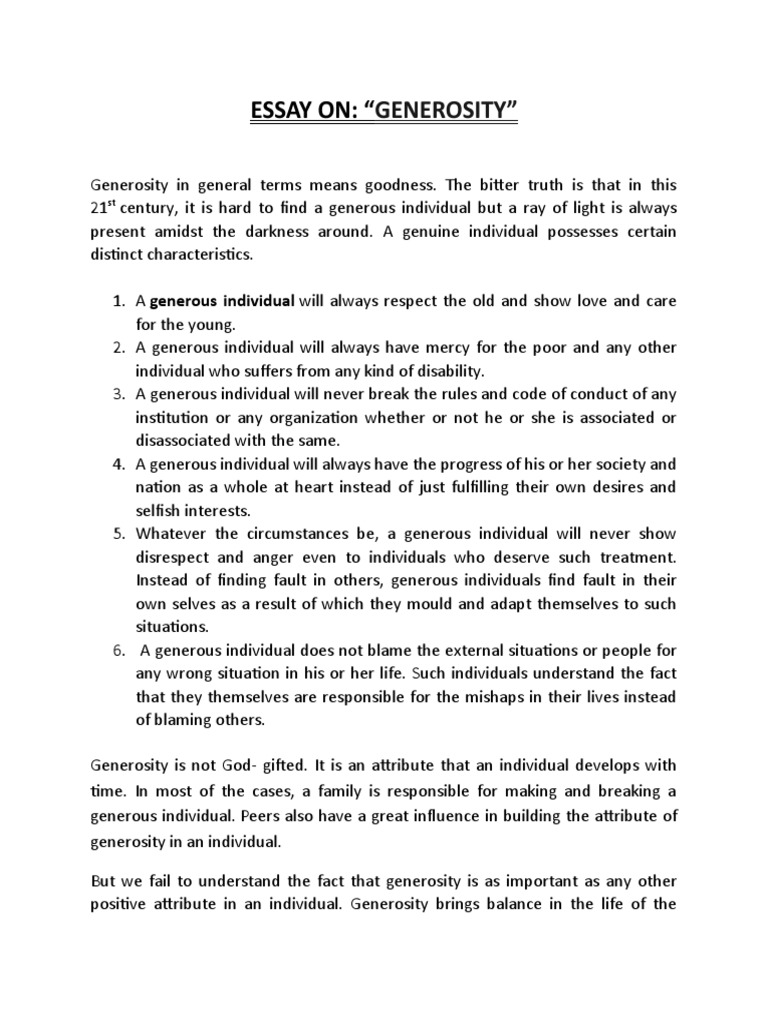 ESSAY ON Generosity | PDF