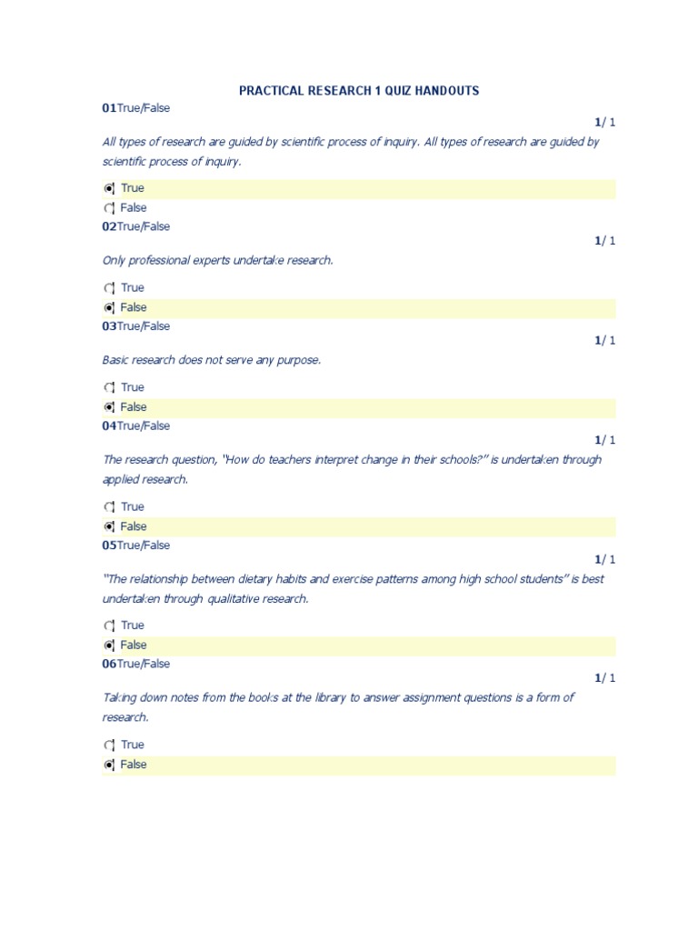 Practical Research 1 Quiz Handouts | PDF | Quantitative Research ...