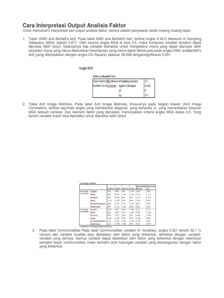 Cara Interpretasi Output Analisis Faktor | PDF