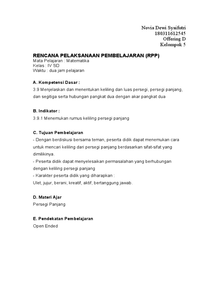 RPP Luas Persegi Panjang | PDF