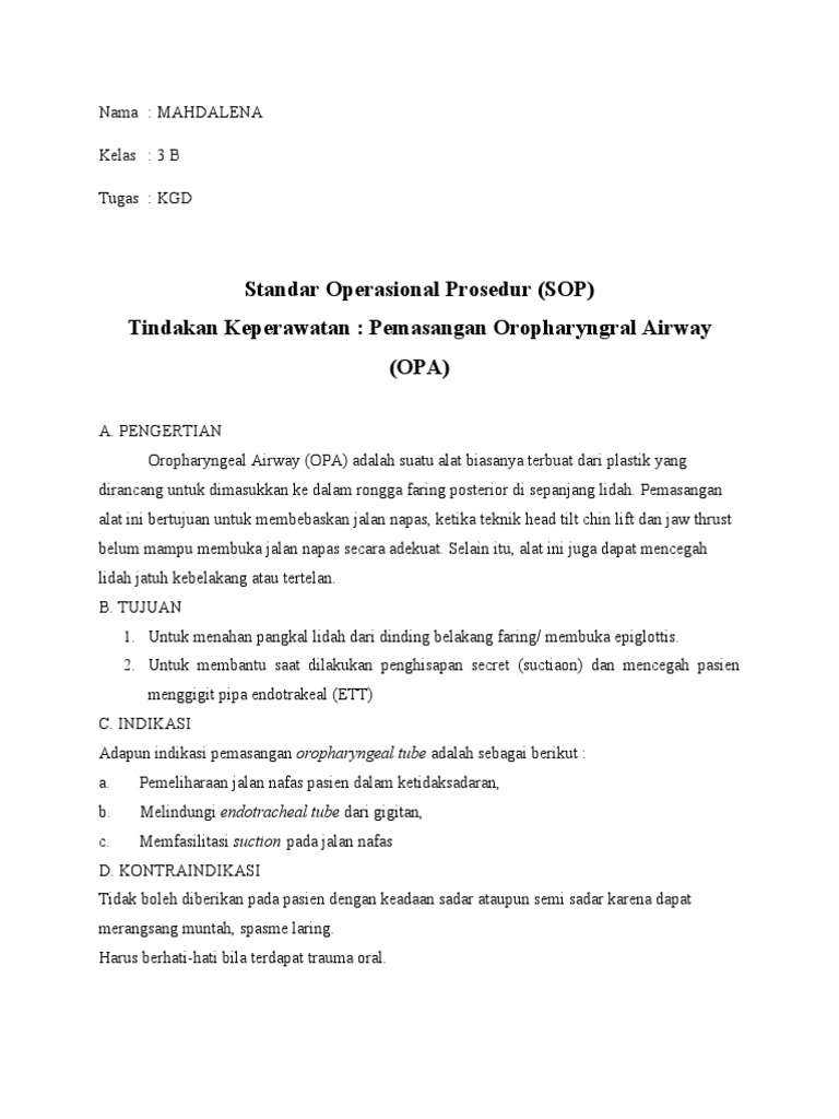 SOP Pemasangan OPA | PDF